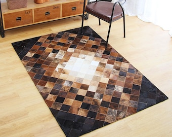 Natural Cowhide Patchwork Rug Handmade Cowhide Carpet Home Décor Cow ...