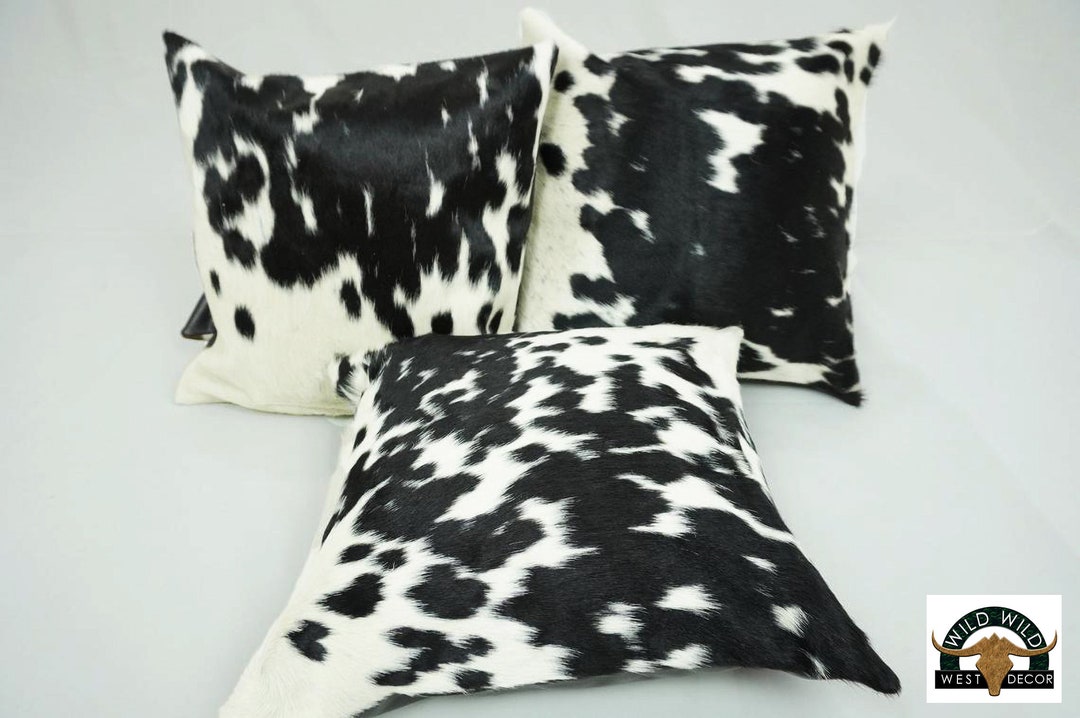 Cowhide Pillow Covers | Real Hair on Leather | Natural Cow Skin Cushion ...