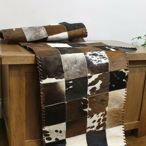 Natural Cowhide Patchwork Table Runner | Handmade Cowhide Table Runner ...