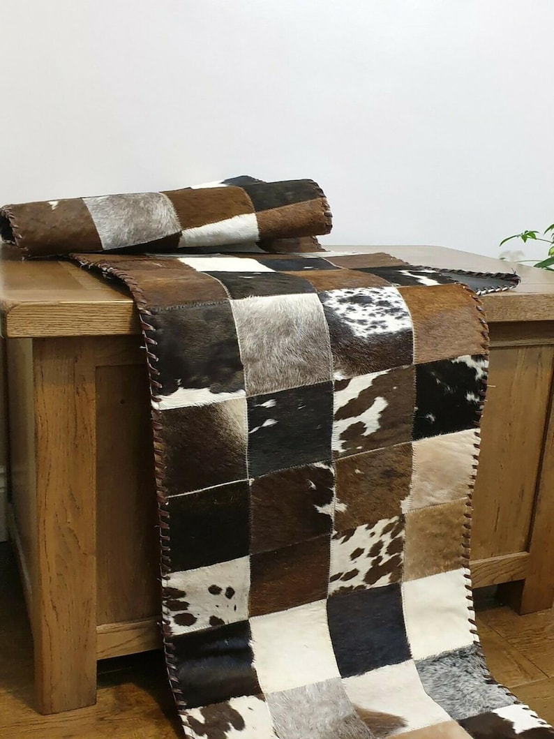 Natural Cowhide Patchwork Table Runner | Handmade Cowhide Table Runner ...