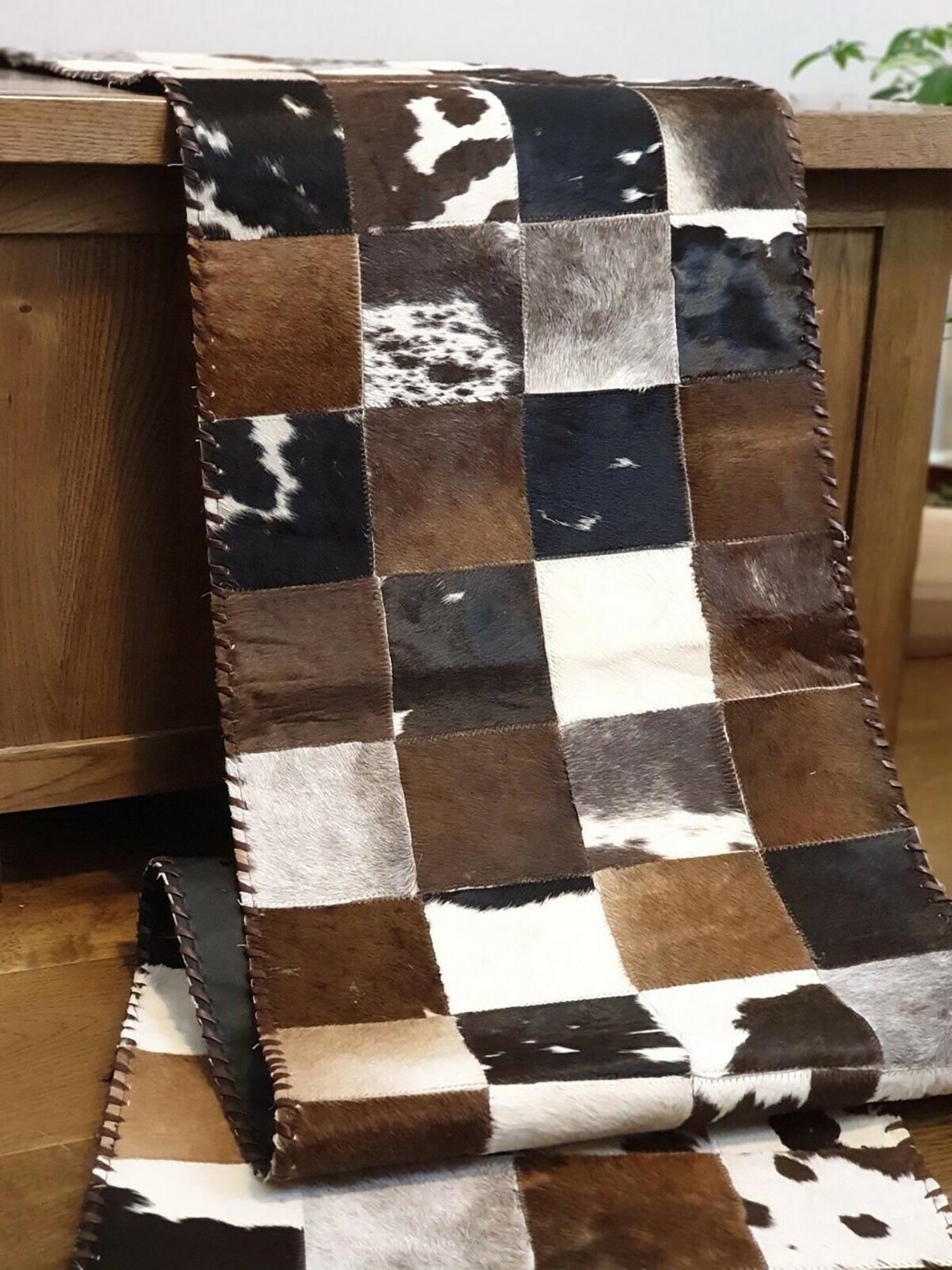 Natural Cowhide Patchwork Table Runner Handmade Cowhide - Etsy