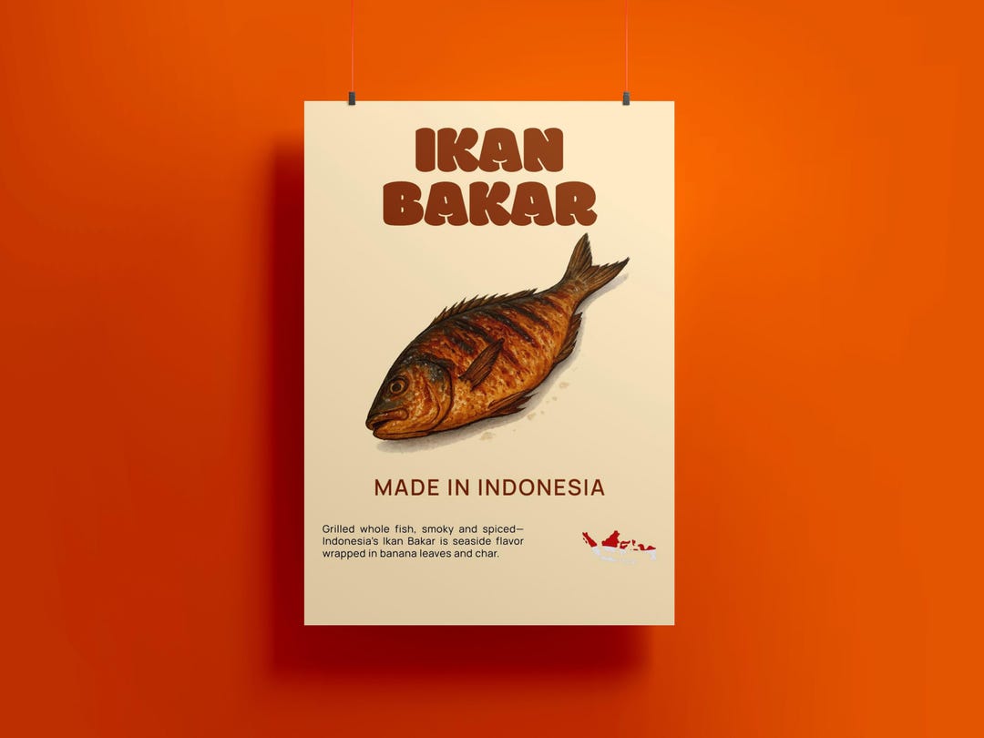Ikan Bakar Print: Indonesian Food Poster, Kitchen Wall Art (digital ...