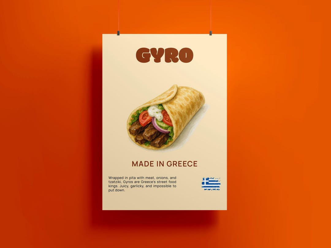 KITCHEN WALL ART Greek Food Gyro Poster Printable Wall Decor Dining ...