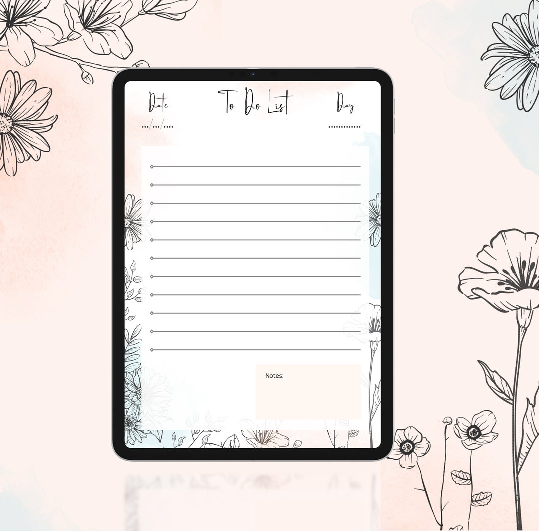 To Do List Digital to Do List Printable to Do List Floral - Etsy