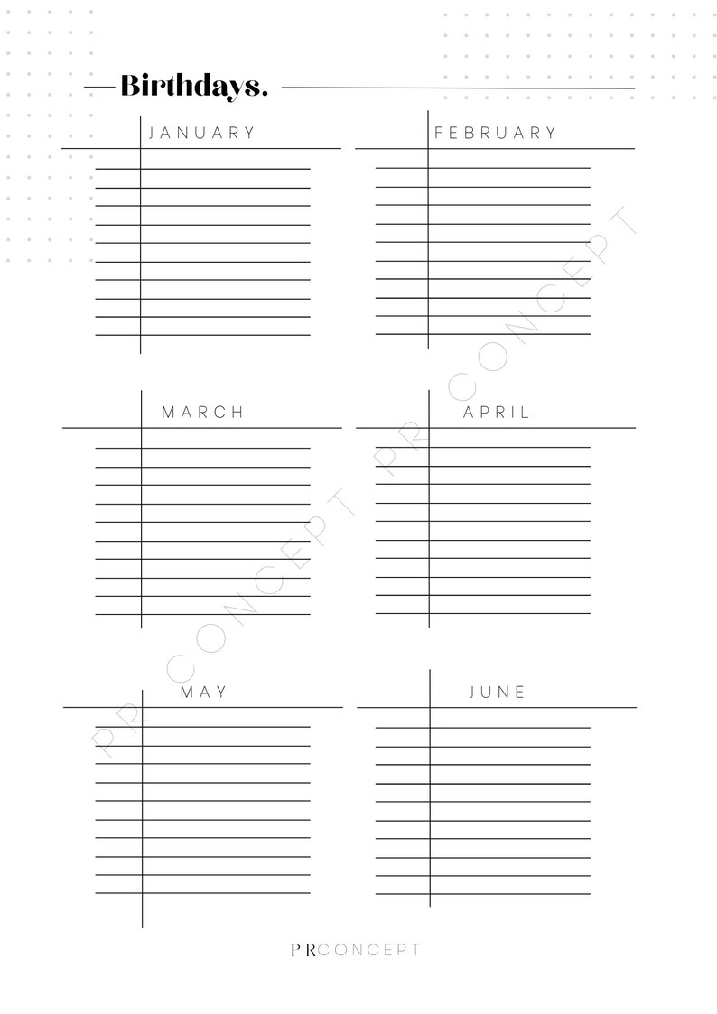 Birthday Tracker| Printable Planner Insert| Instant Download - Etsy