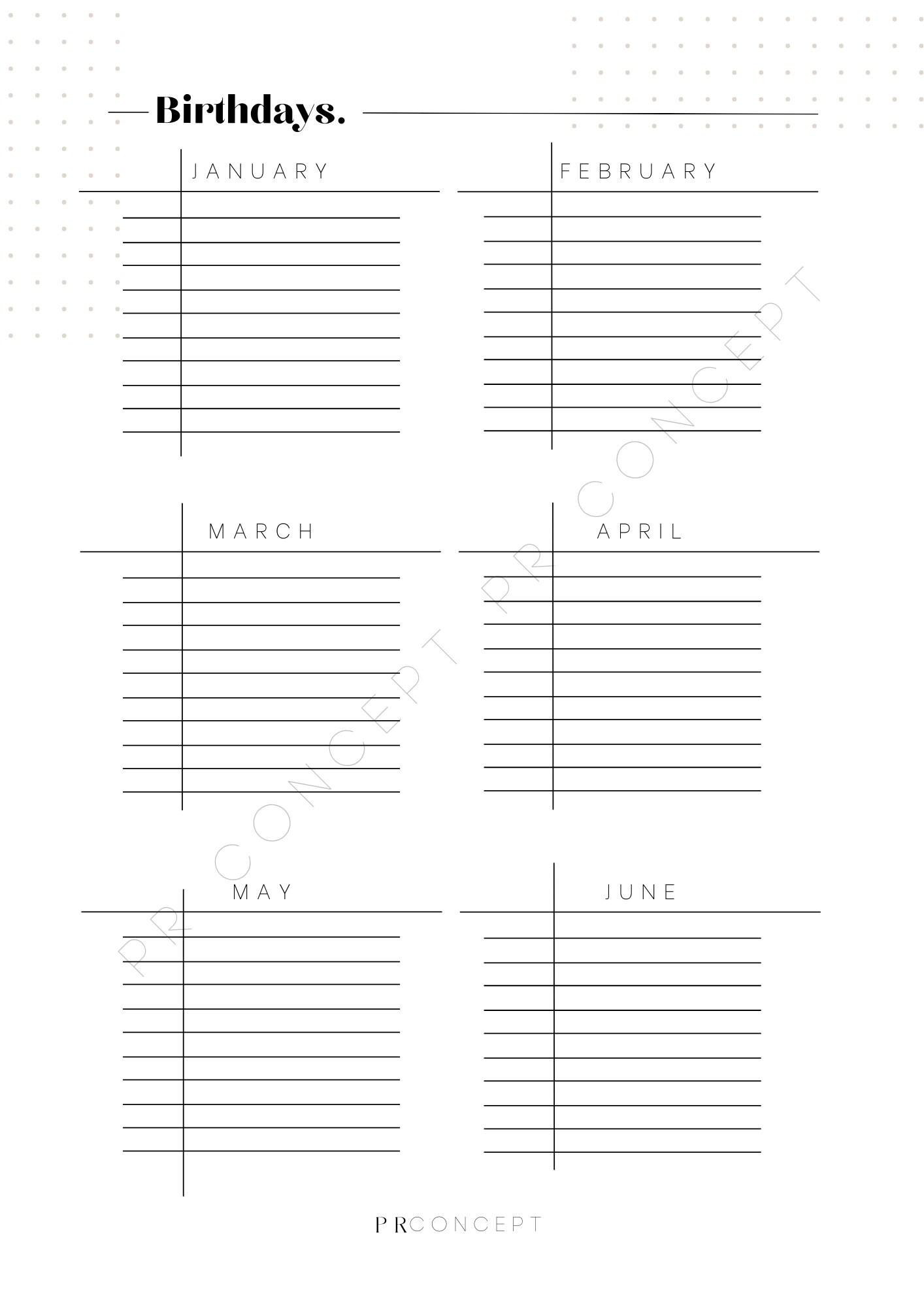 Birthday Tracker| Printable Planner Insert| Instant Download - Etsy