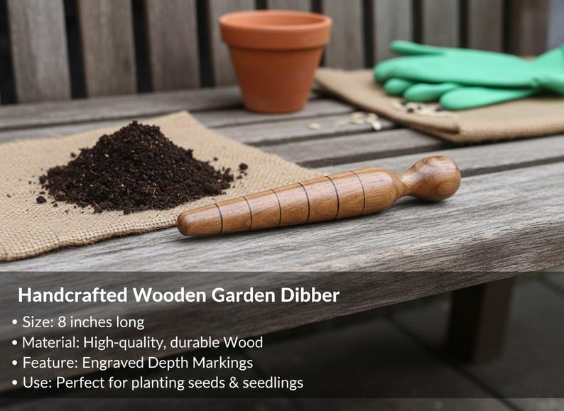 Handcrafted Wooden Garden Dibber | Traditional Seed & Bulb Planting ...