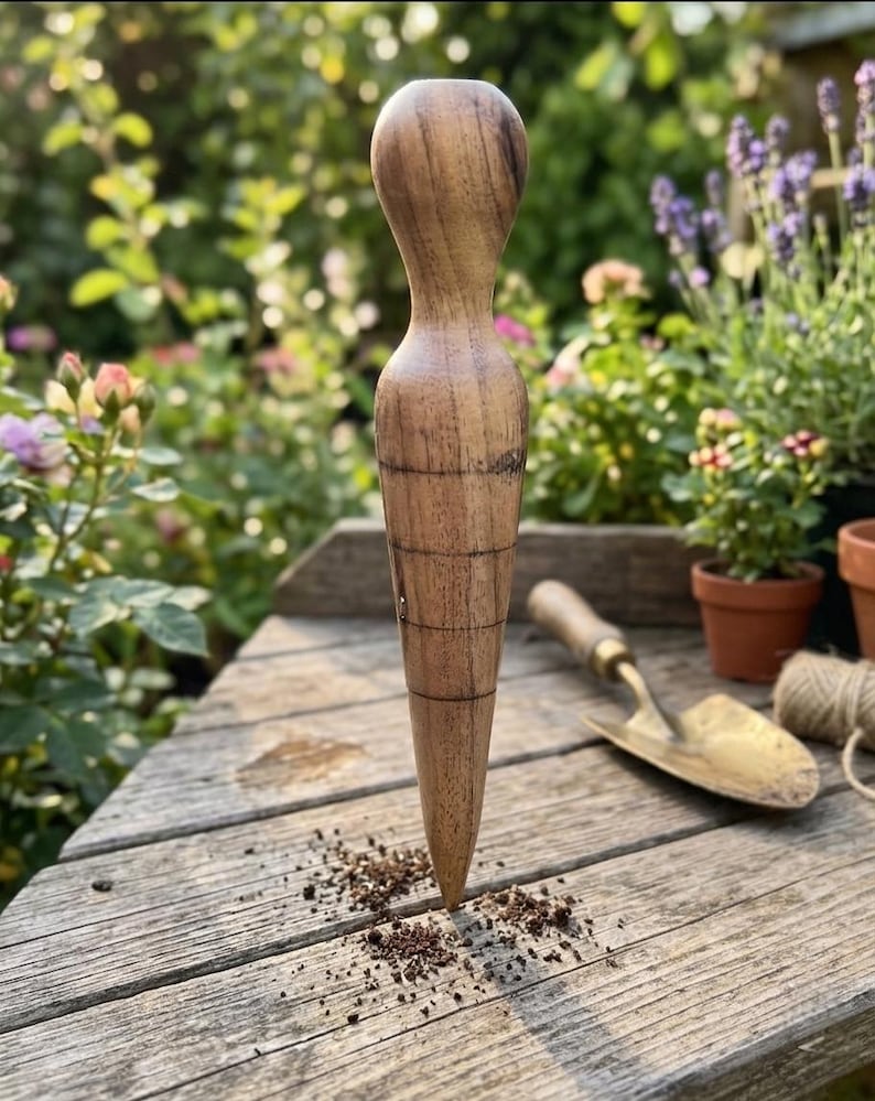 Handcrafted Wooden Garden Dibber | Traditional Seed & Bulb Planting ...