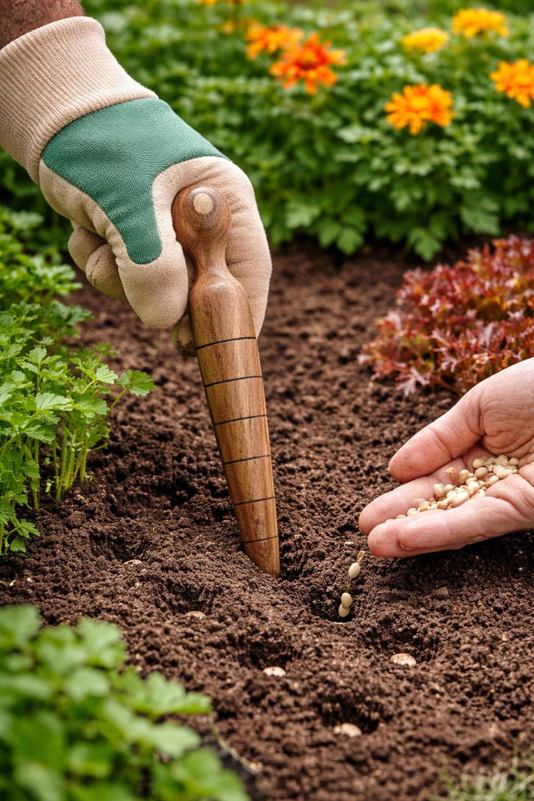 Handcrafted Wooden Garden Dibber | Traditional Seed & Bulb Planting ...