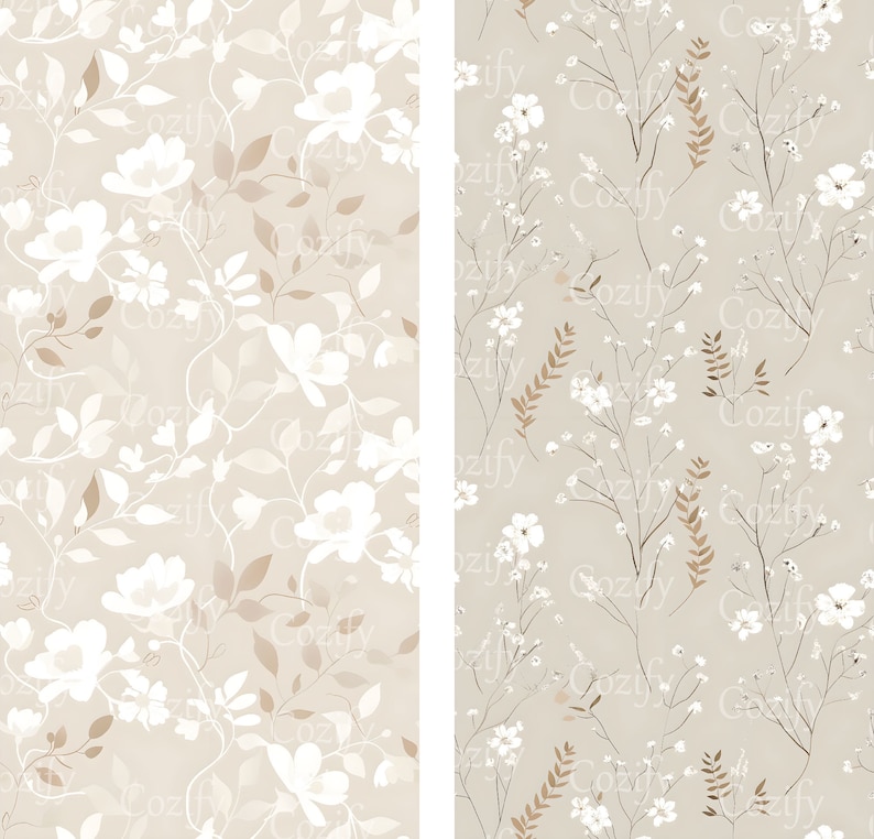 12 Ivory Digital Paper| Floral| Patterns| Printable| Seamless| Digital ...