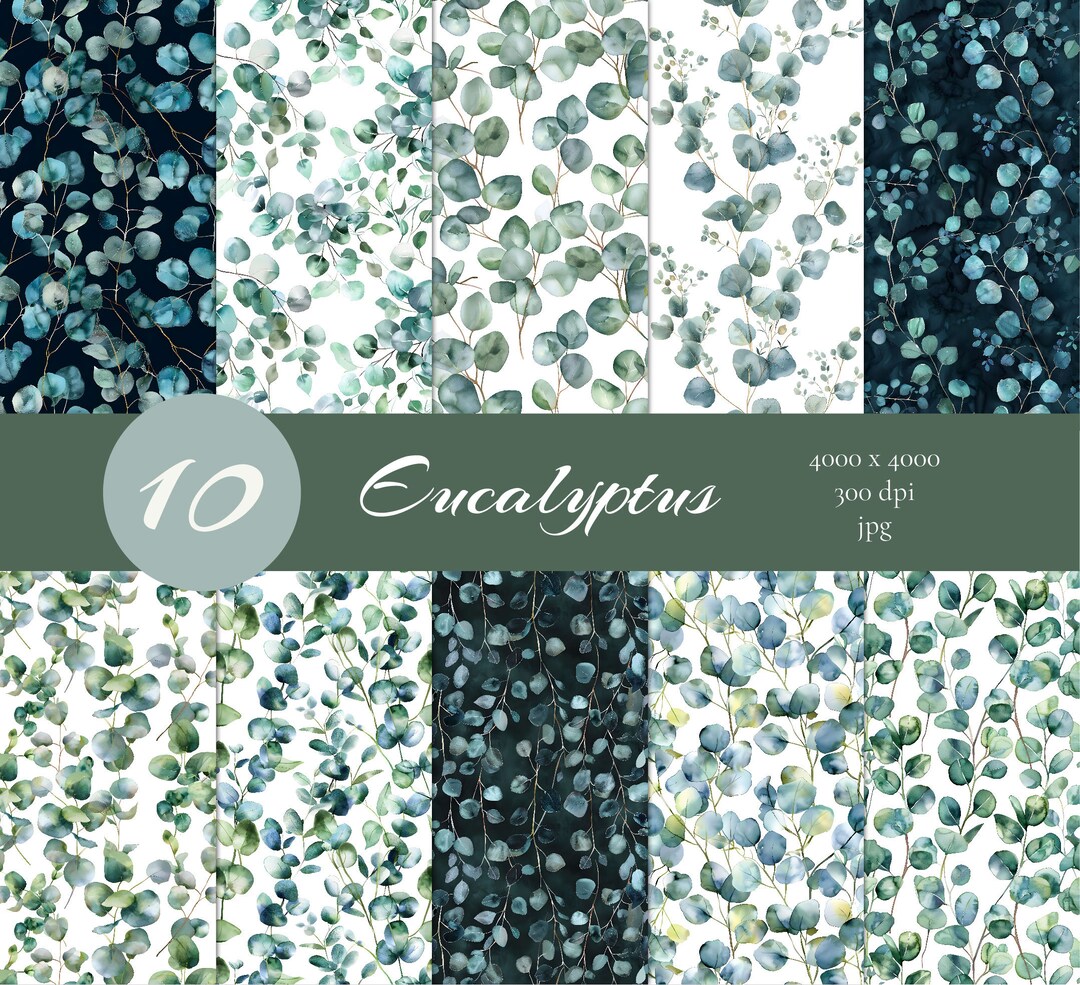 10 Watercolor Eucalyptus Digital Paper| Patterns| Printable| Seamless ...