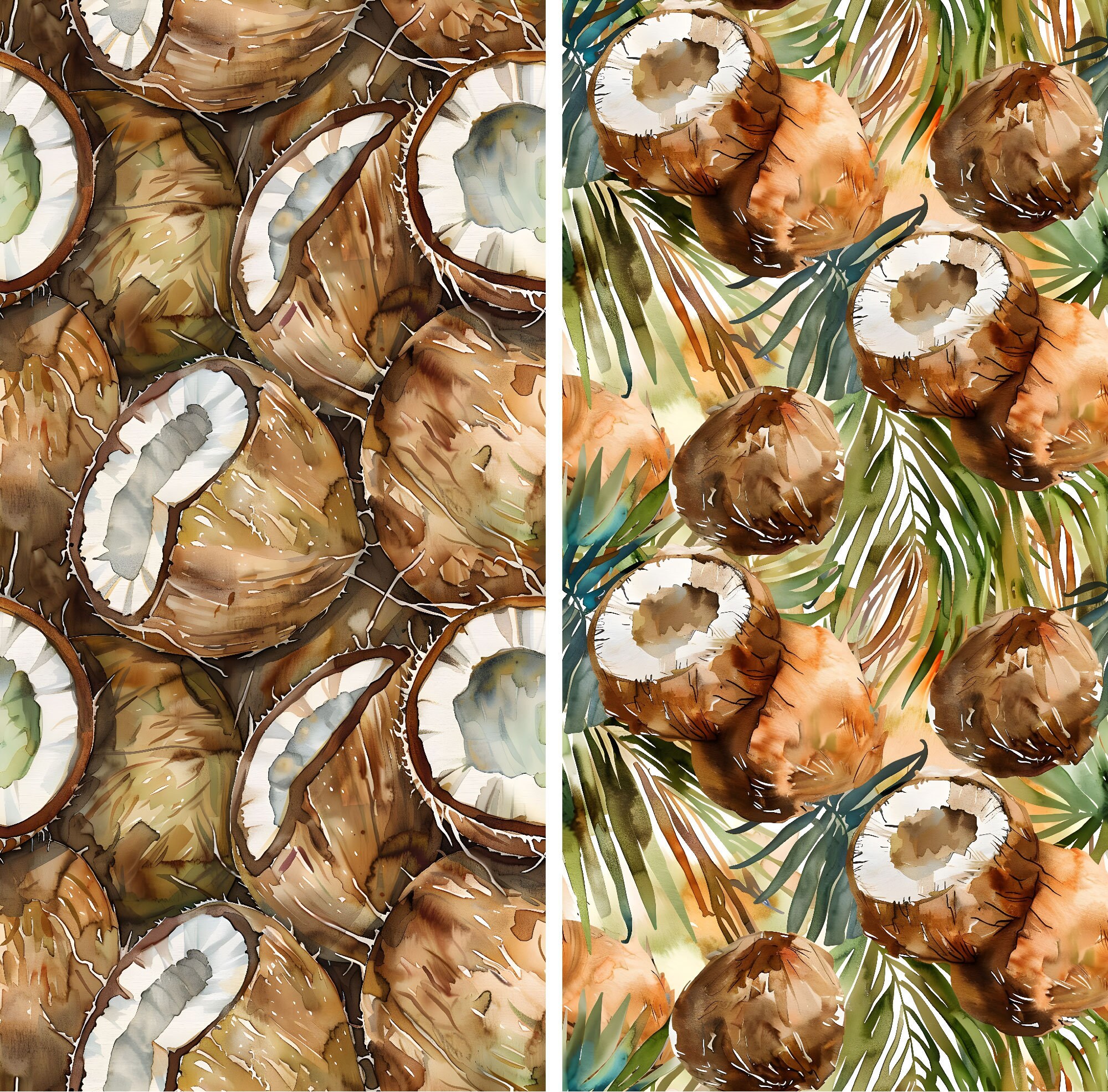 6 Watercolor Coconut Digital Paper| Printable| Seamless| Digital ...