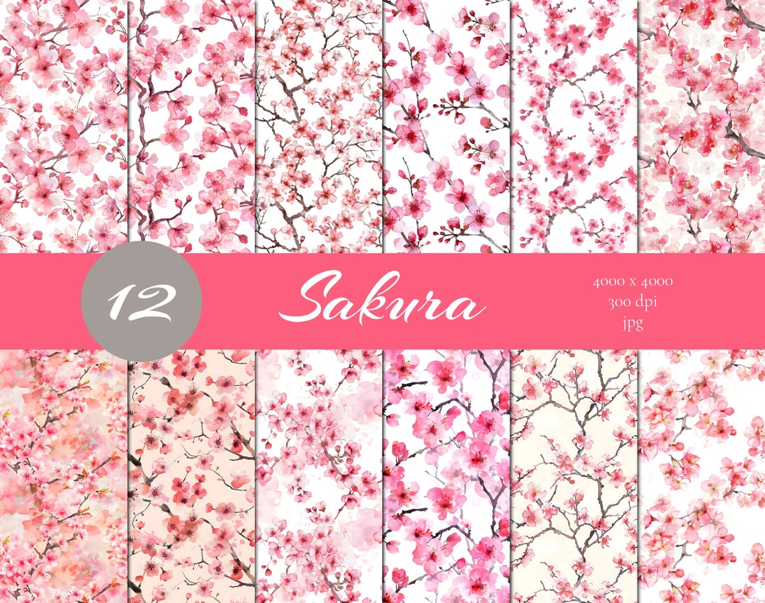 12 Watercolor Blooming Sakura Digital Paper| Patterns| Printable ...