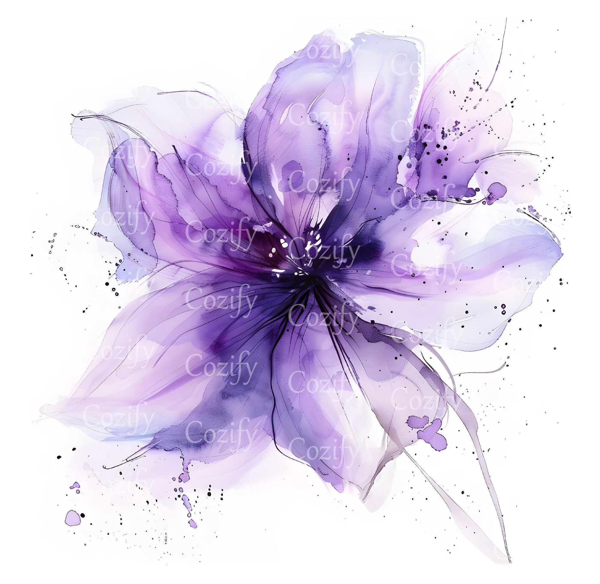 Watercolor Purple Flower Clipart: Abstract Floral Art (digital Download ...