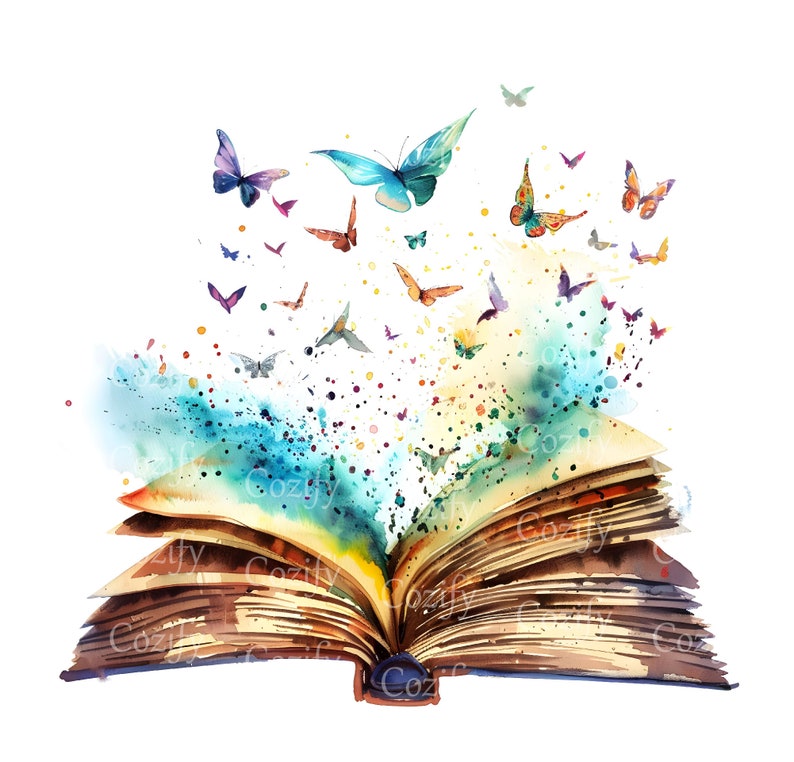 12 Watercolor Open Books| Stars| Sun| Moon| Rainbow| Butterfly Clipart ...