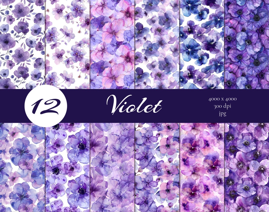 12 Watercolor Violet Digital Paper| Floral| Patterns| Printable ...
