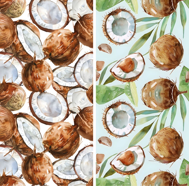 6 Watercolor Coconut Digital Paper| Printable| Seamless| Digital ...