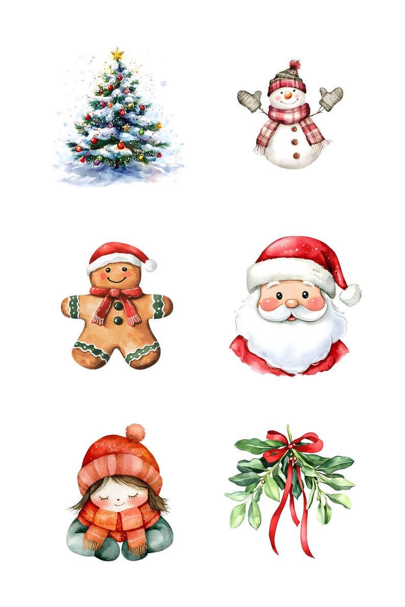 Watercolor Cute Christmas Clipart| Cute Santa Claus| Printable| Digital ...