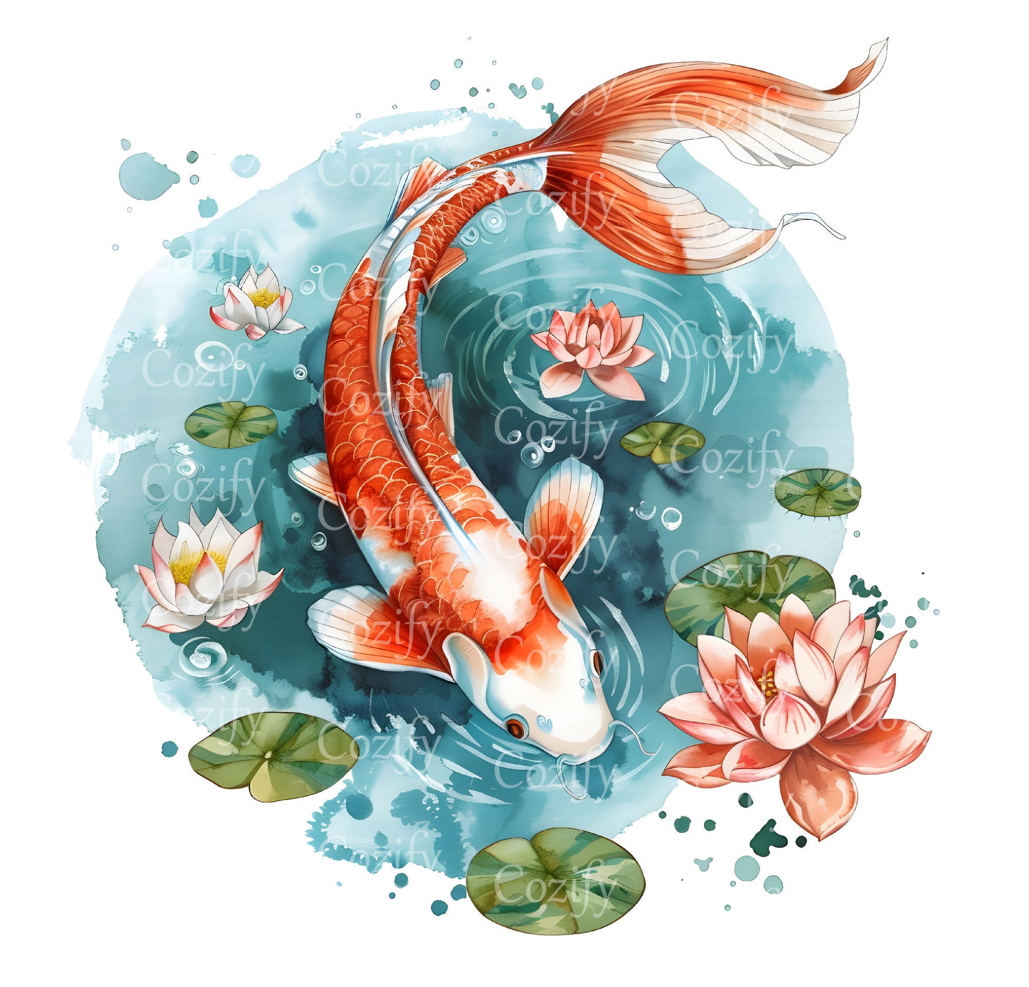 Watercolor Koi Fish Clipart: Scrapbook Paper Craft (digital Download ...