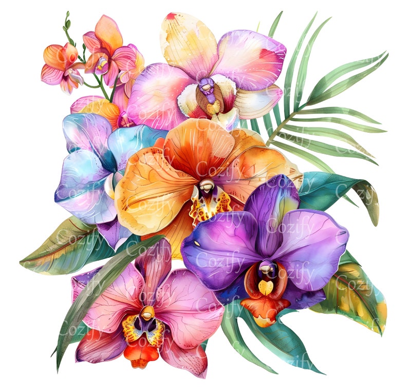 12 Watercolor Orchids Flowers| Clipart| Printable| Digital Download ...