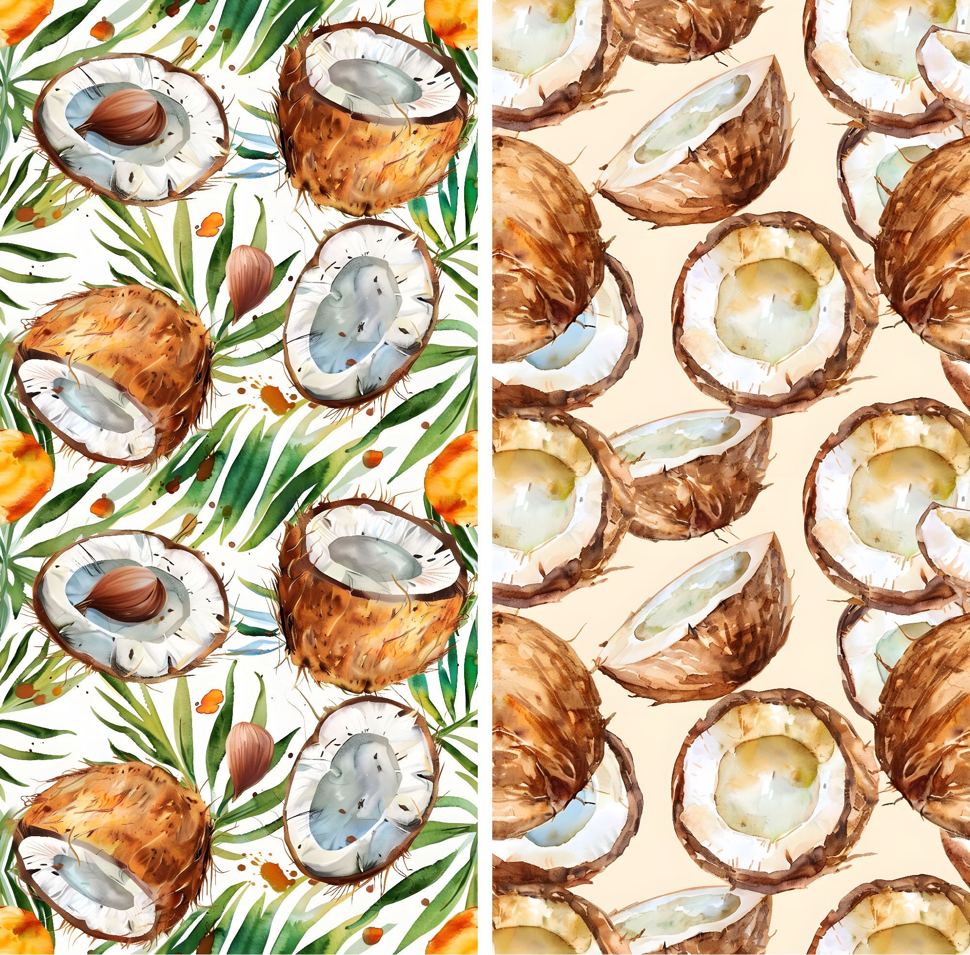 6 Watercolor Coconut Digital Paper| Printable| Seamless| Digital ...