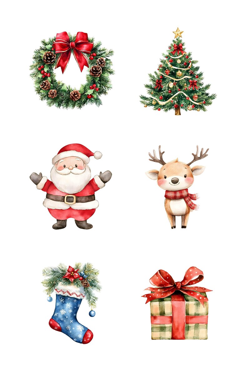 Watercolor Cute Christmas Clipart| Cute Santa Claus| Printable| Digital ...