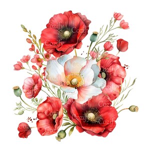 12 Watercolor Poppy Flowers Clipart Printable Digital Download ...