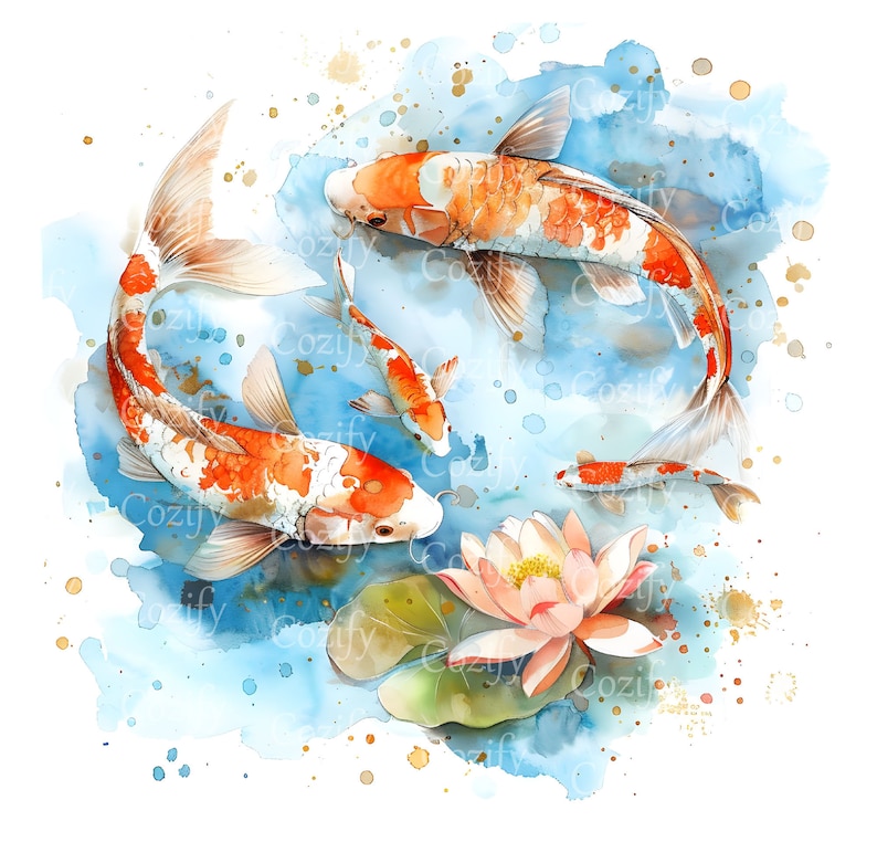 Watercolor Koi Fish Clipart: Scrapbook Paper Craft (digital Download ...