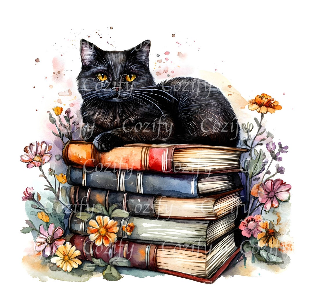12 Watercolor Books and Cat Clipart| Printable| Digital Download ...