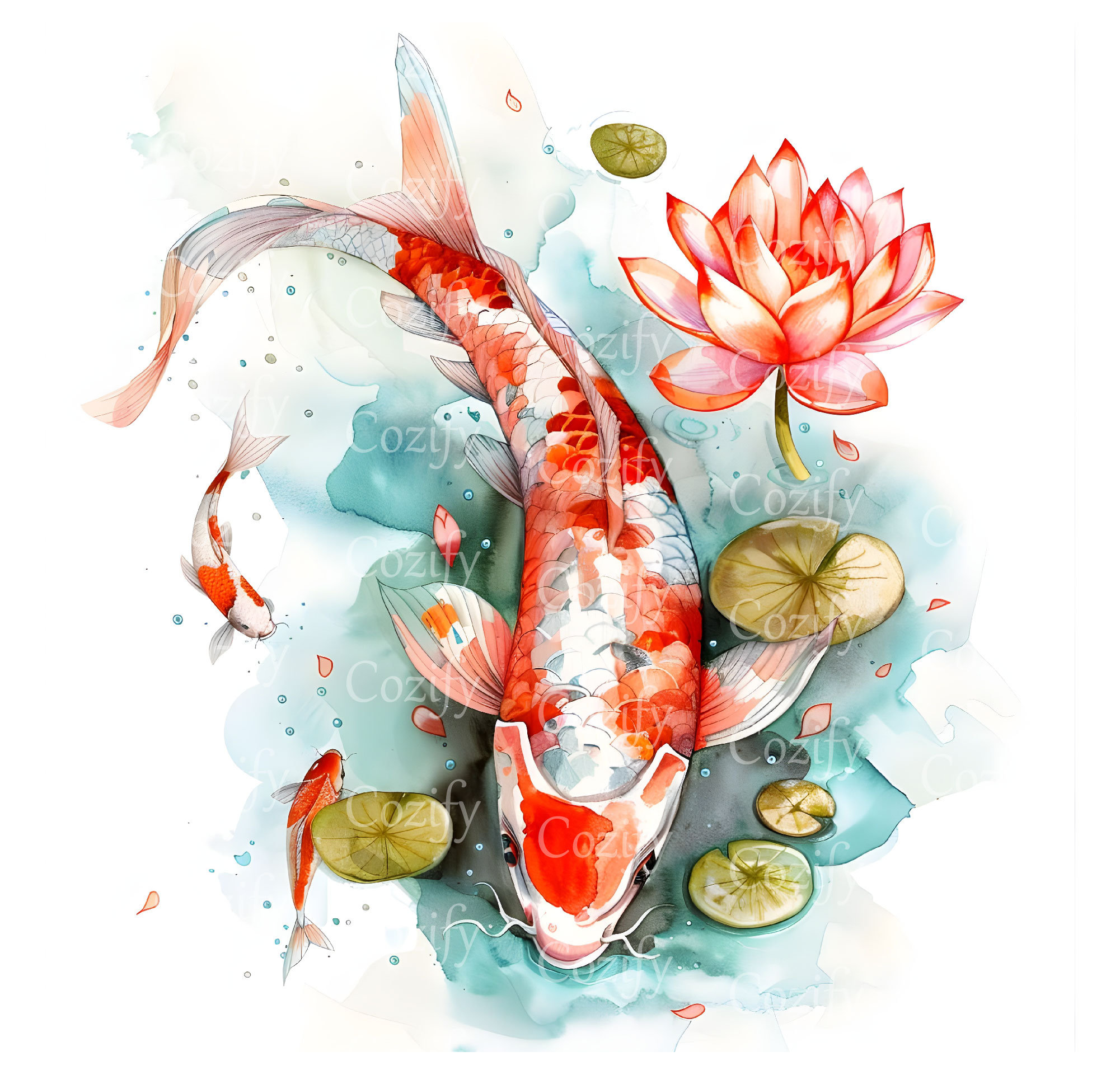 Watercolor Koi Fish Clipart: Scrapbook Paper Craft (digital Download ...