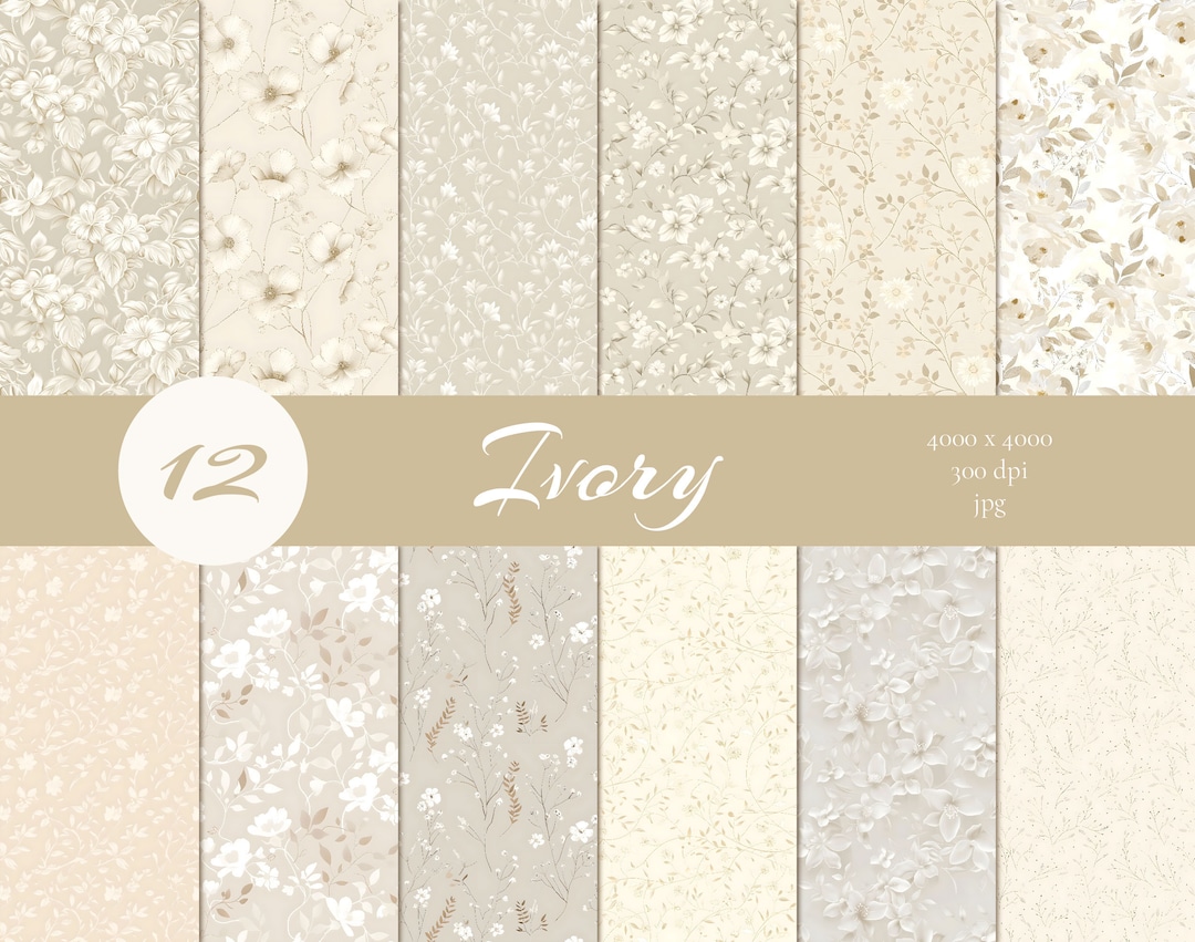 12 Ivory Digital Paper| Floral| Patterns| Printable| Seamless| Digital ...
