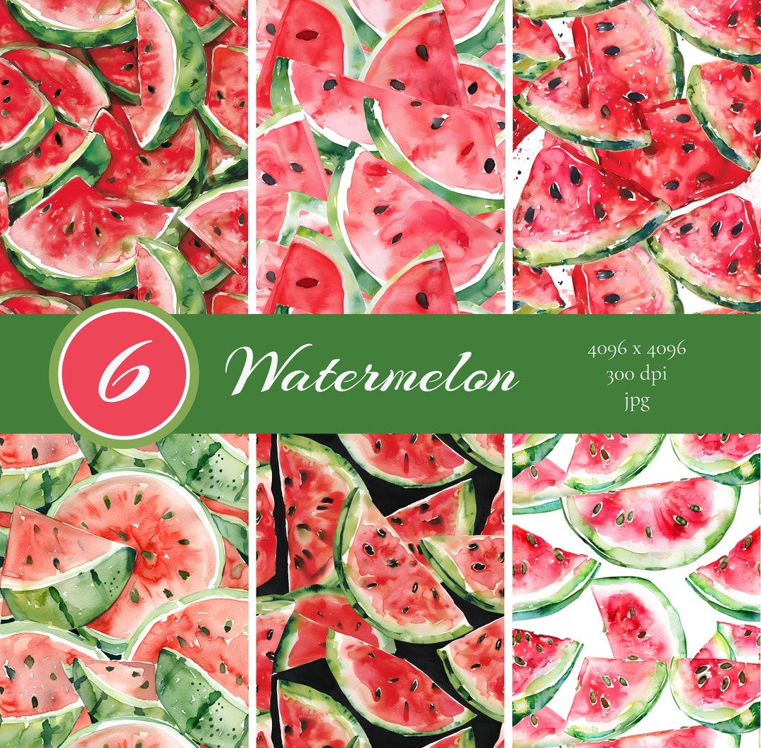 6 Watercolor Watermelon Digital Paper| Printable| Seamless| Digital ...