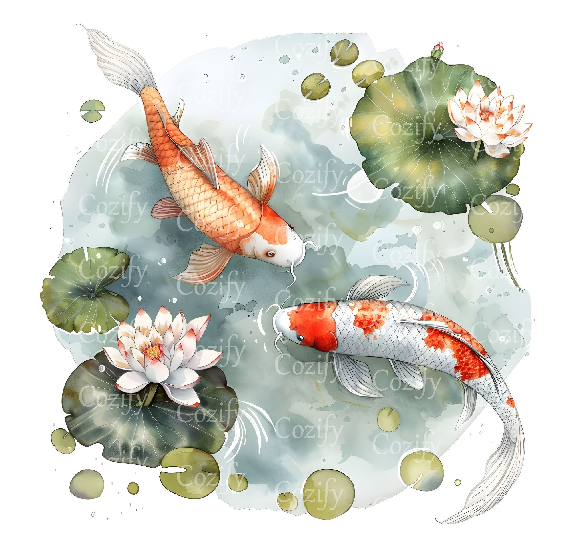 Watercolor Koi Fish Clipart: Scrapbook Paper Craft (digital Download ...