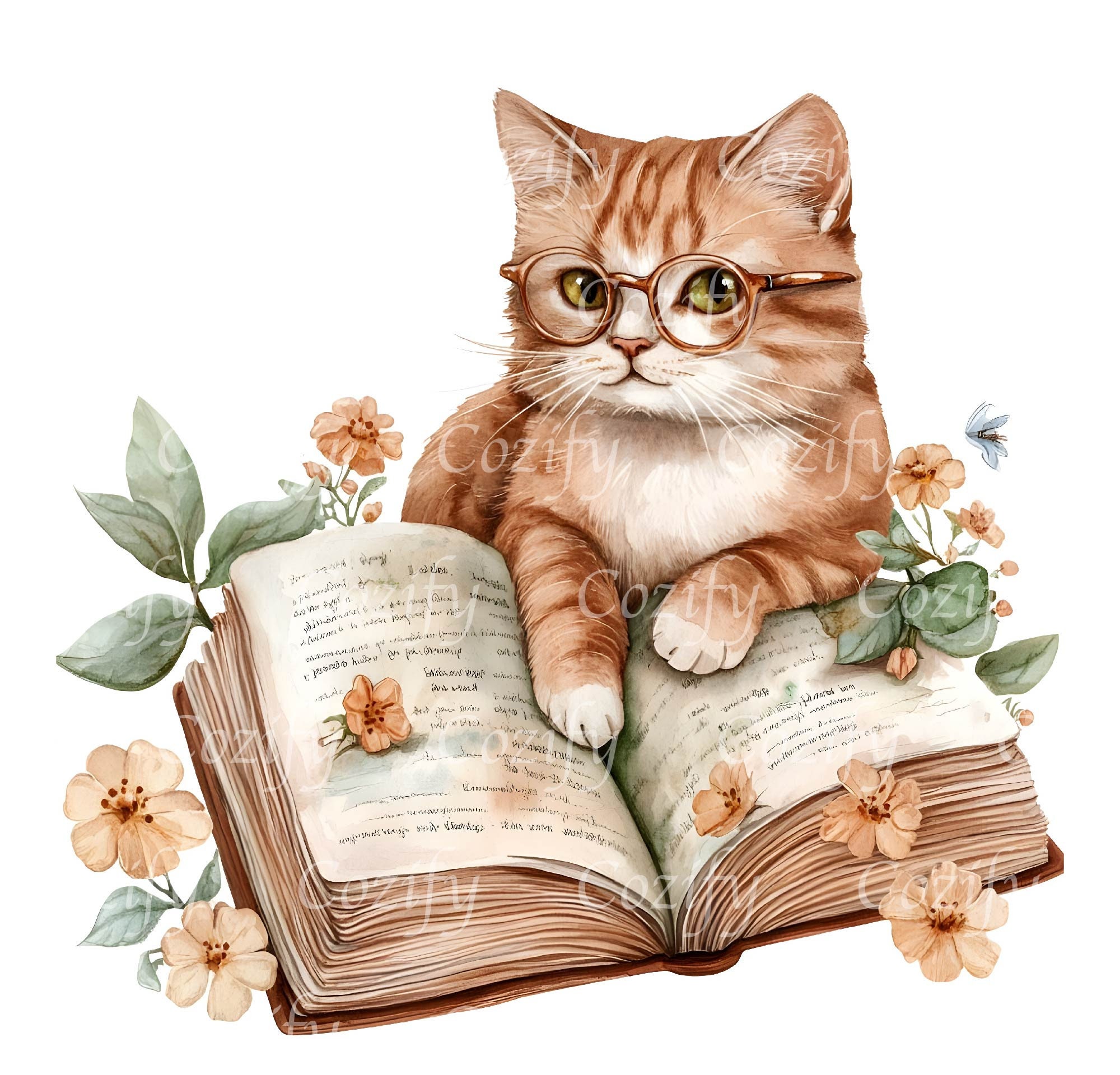 12 Watercolor Books and Cat Clipart| Printable| Digital Download ...