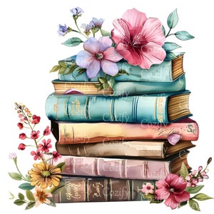 12 Watercolor Books and Flowers Clipart| Printable| Digital Download ...