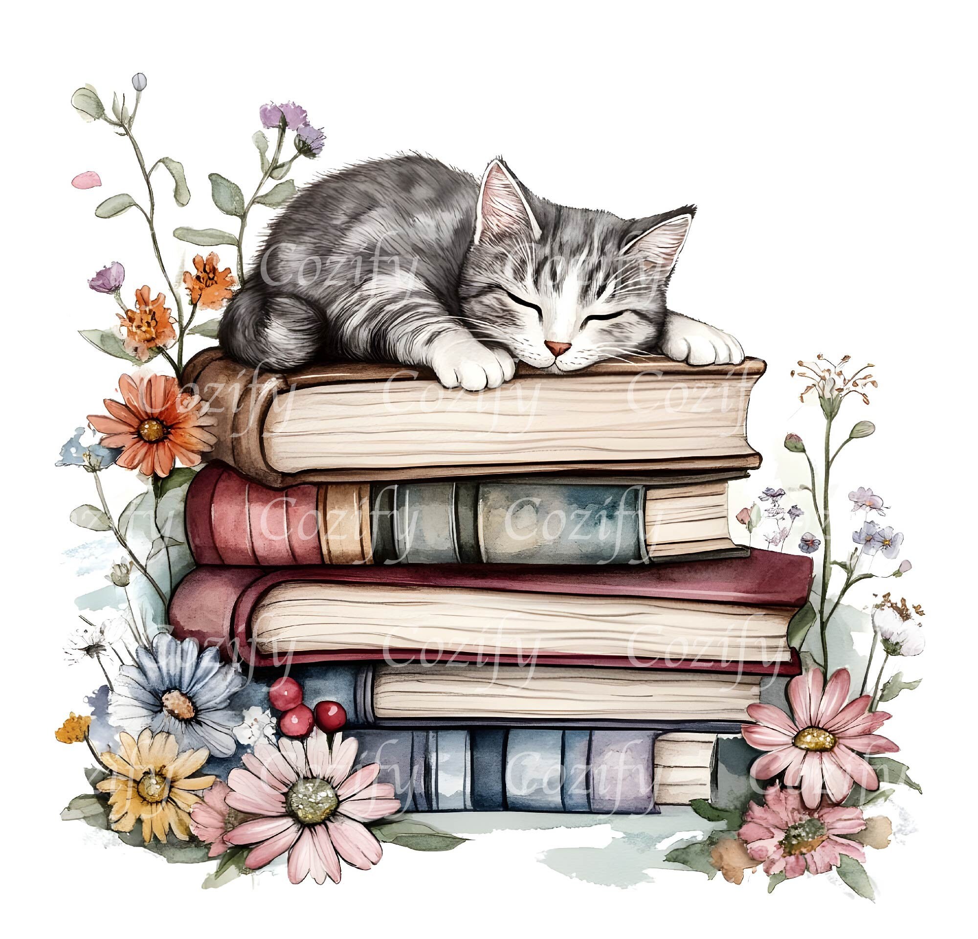 12 Watercolor Books and Cat Clipart| Printable| Digital Download ...