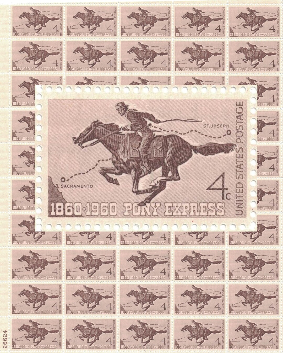 Pony Express Centennial - US Stamp Sheet (50) - Scott #1154 - Etsy