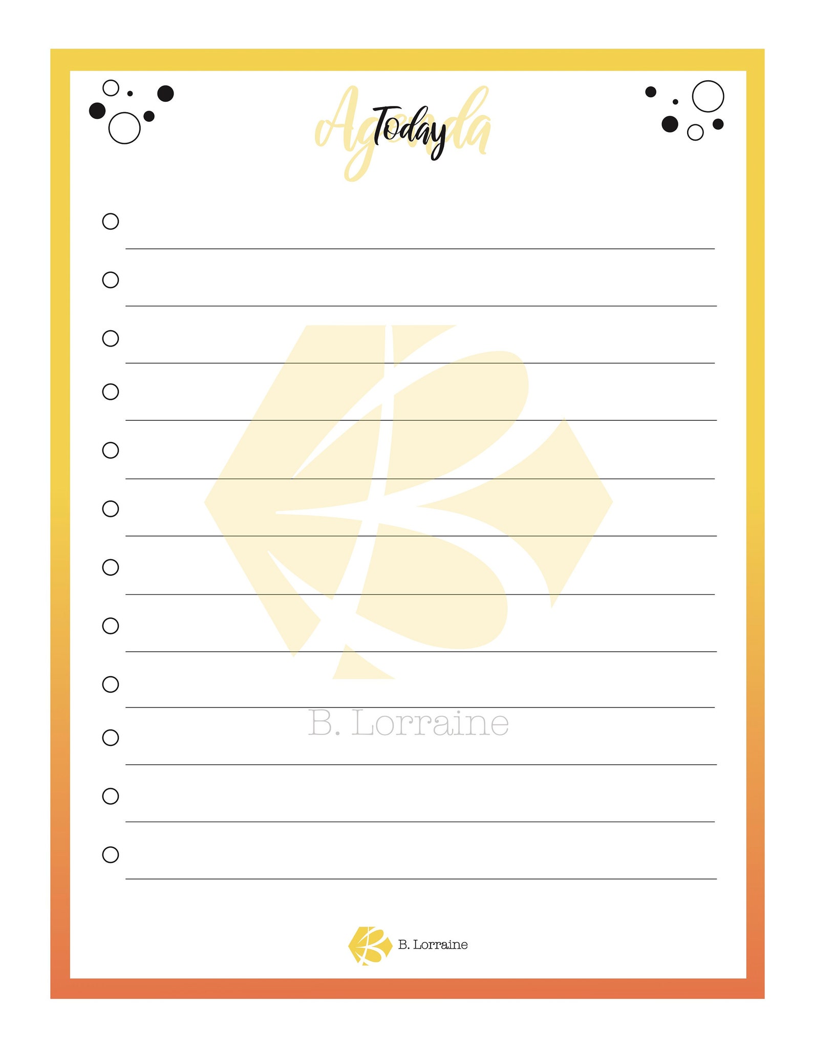 Printable Agenda Lists, Today This Week This Month This Year To-do ...