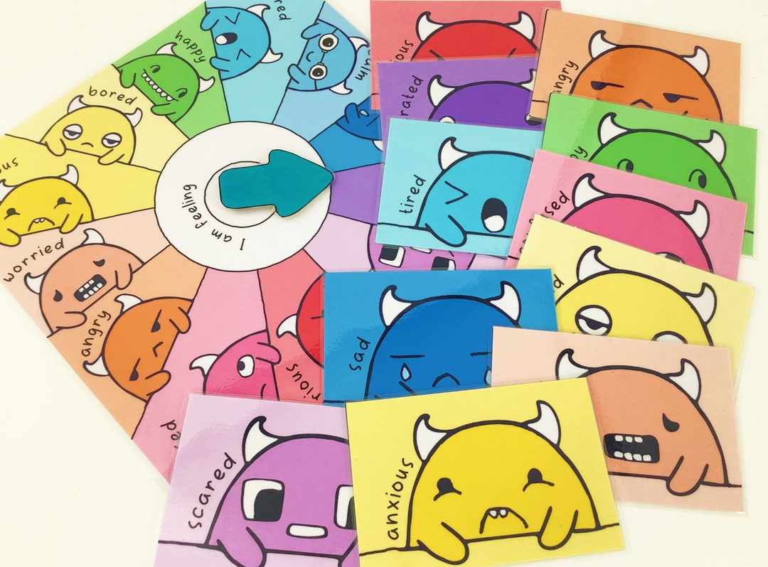 Monster Emotion Wheel Chart Choice Board Chart and Feelings Flashcards ...