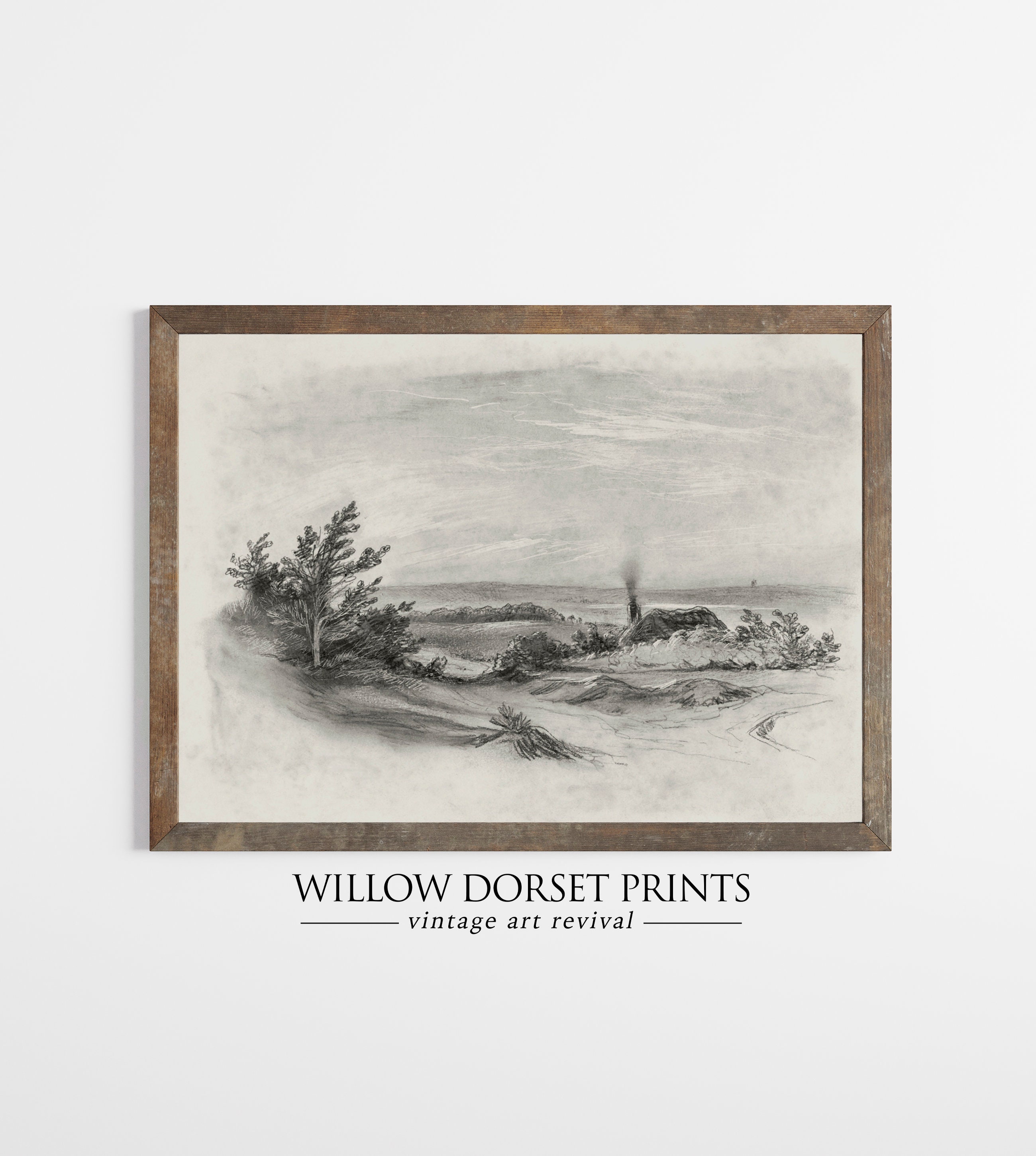 Rustic Landscape Drawing Printable Wall Art Rustic Nature - Etsy