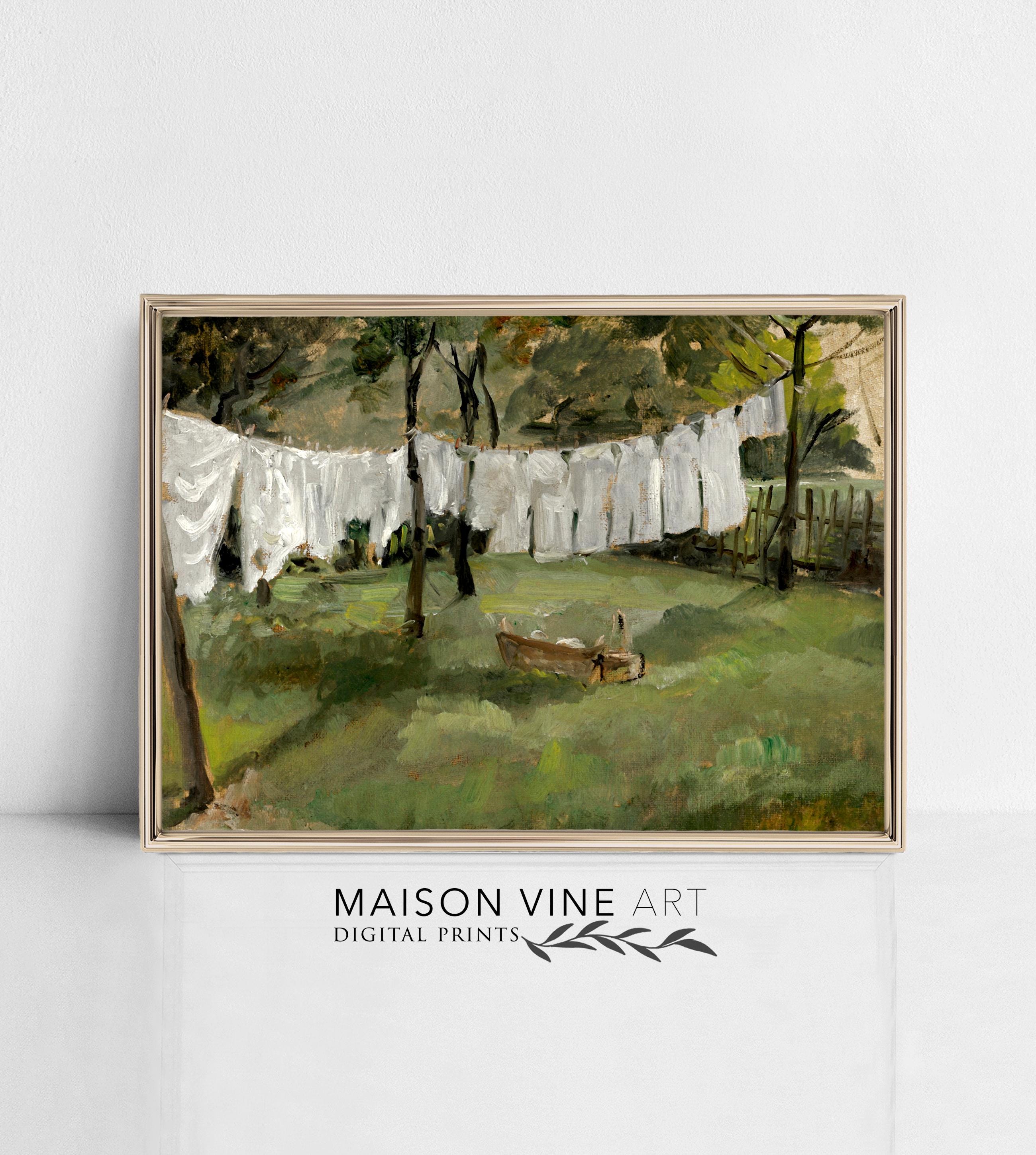 Vintage Laundry Artwork | Printable Laundry | Clothesline Print | Muted ...