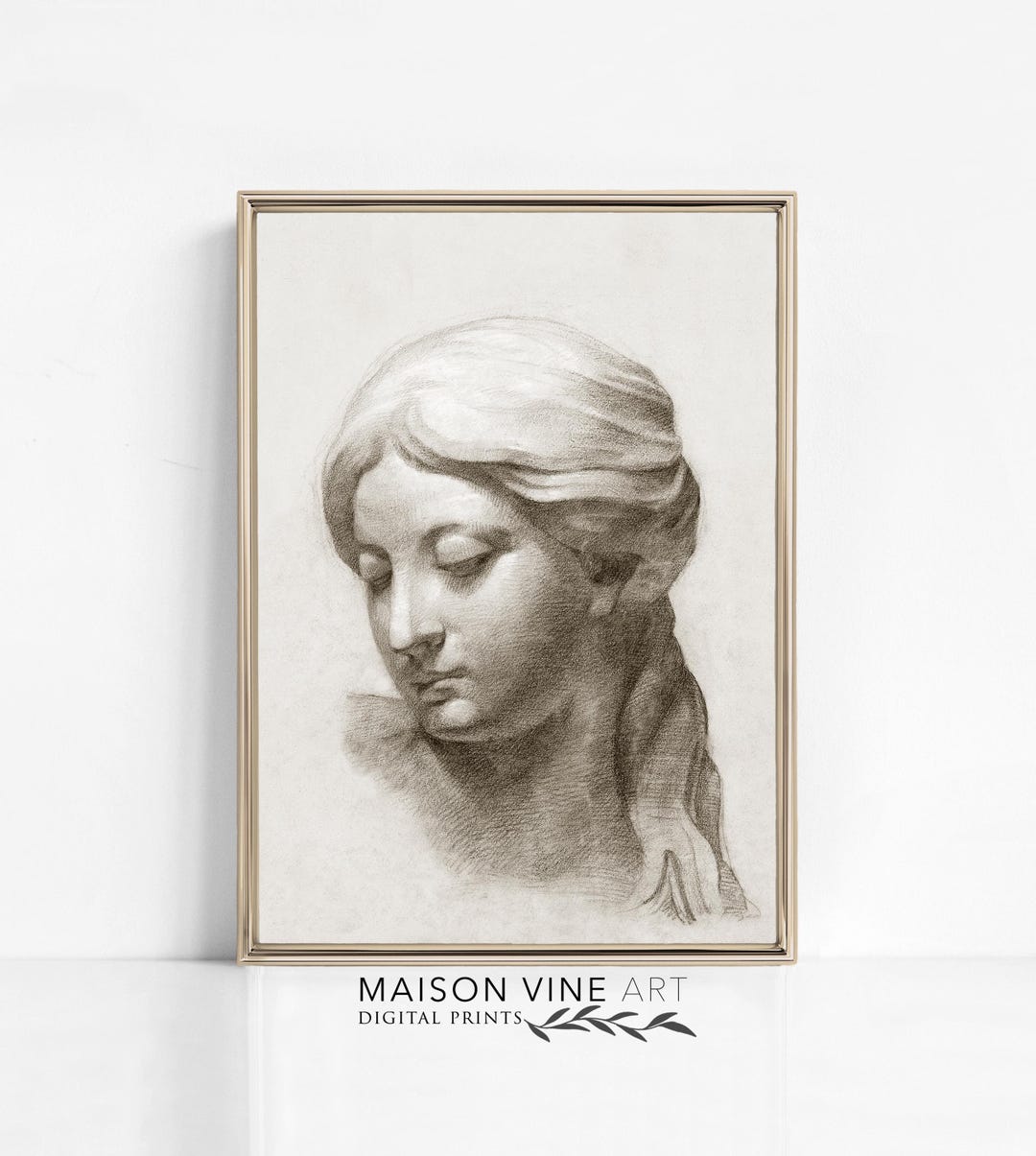 Female Portrait Sketch | Antique Woman Drawing | Neutral Wall Art ...