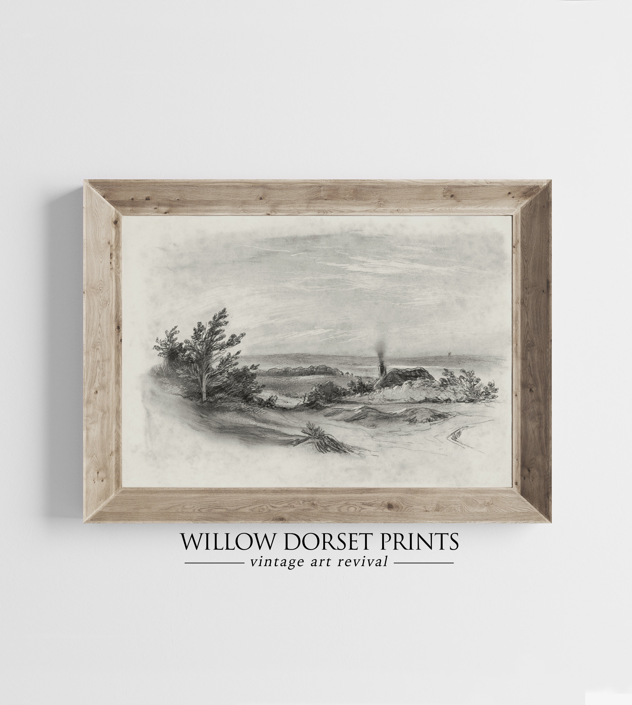 Rustic Landscape Drawing Printable Wall Art Rustic Nature - Etsy