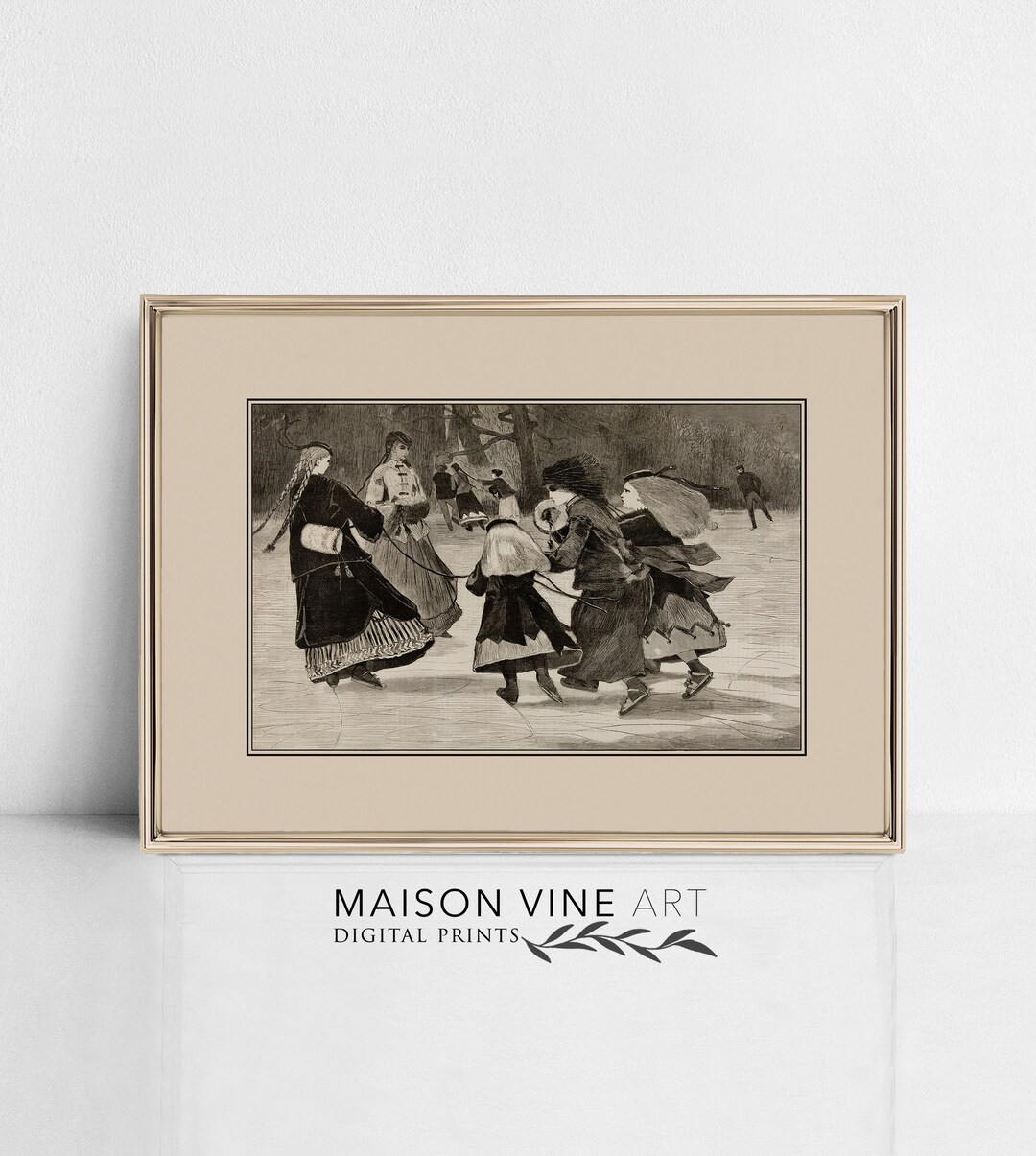 Vintage Ice Skating Print PRINTABLE Winter Wall Art Christmas Home ...