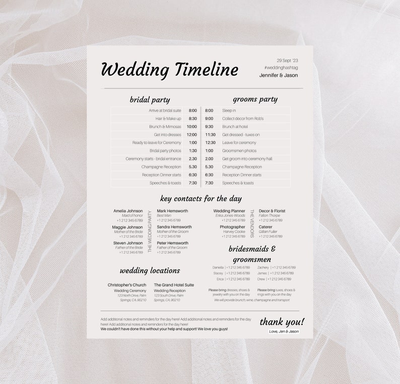 Wedding Day Timeline Template, Wedding Day Schedule, Wedding Day ...