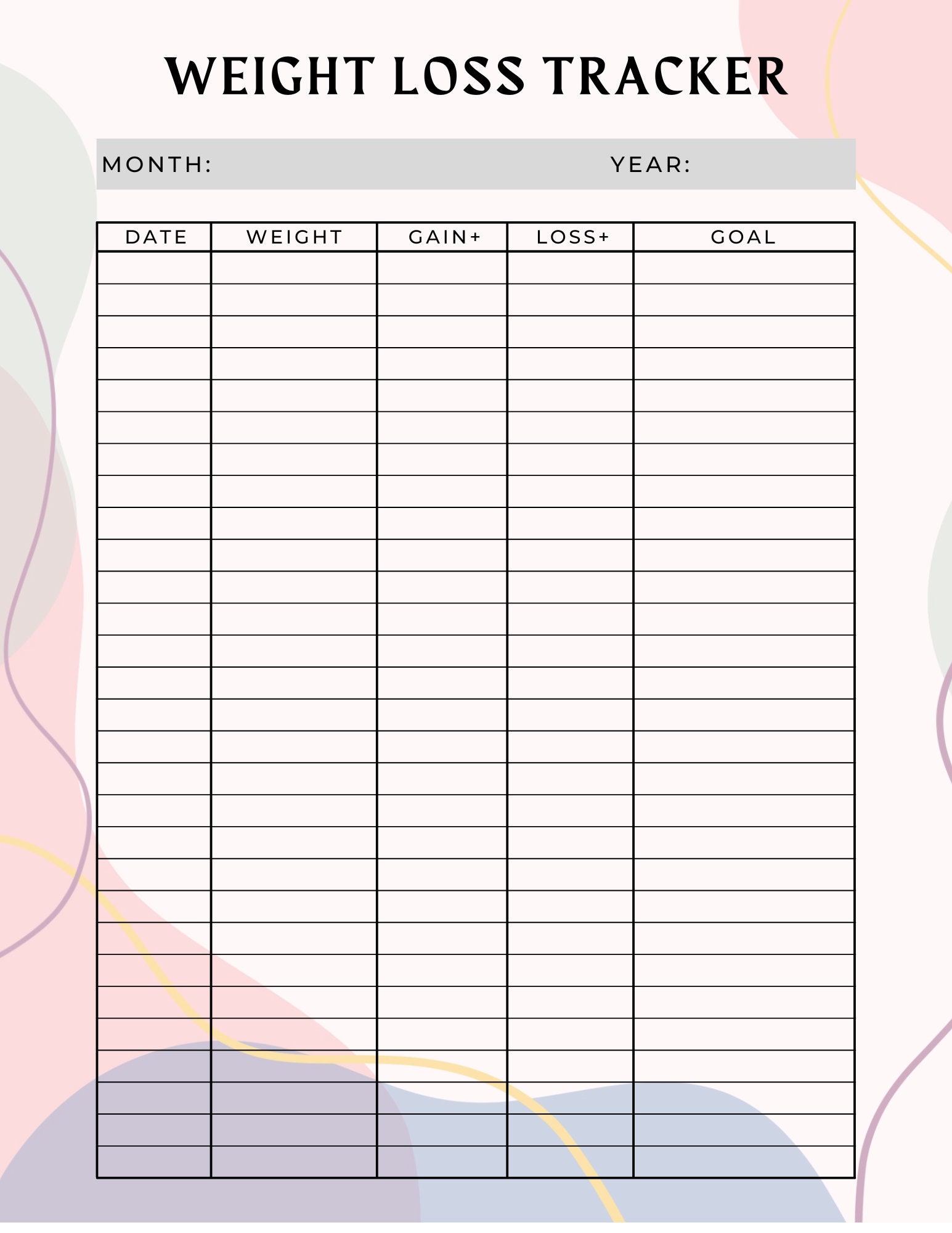 Simple Minimalist Weight Loss Tracker, Fitness Planner, Weight Loss ...