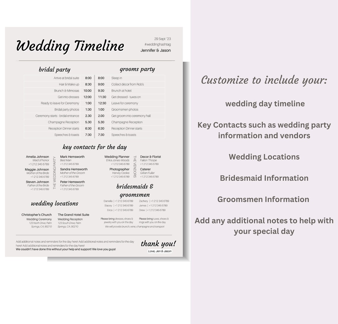 Wedding Day Timeline Template, Wedding Day Schedule, Wedding Day ...
