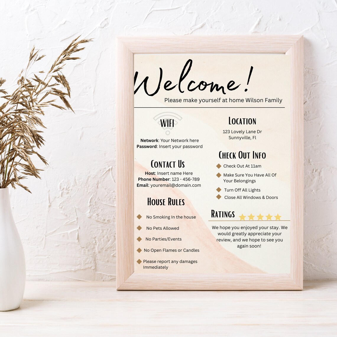 1 Page Airbnb Welcome Sign Template, Welcome Guide Airbnb, Airbnb ...