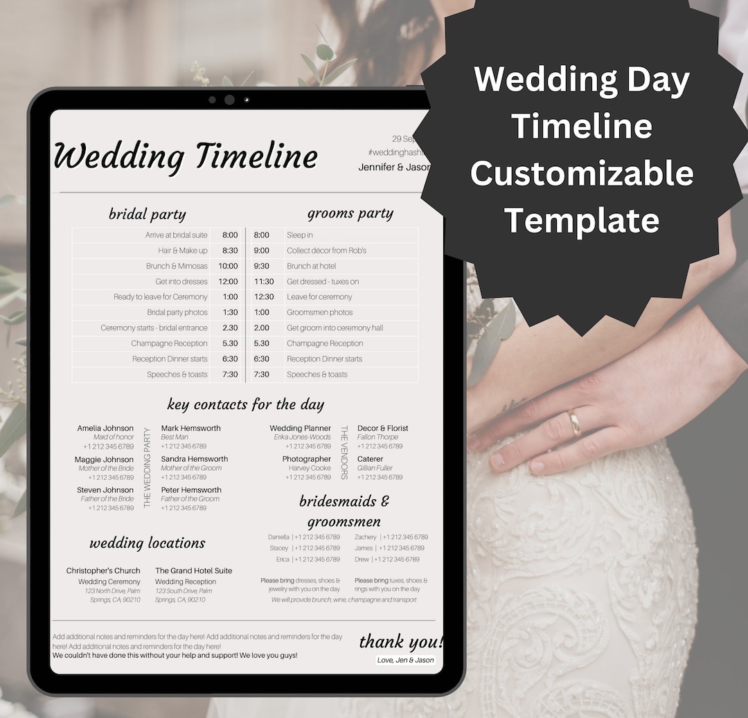 Wedding Day Timeline Template, Wedding Day Schedule, Wedding Day ...