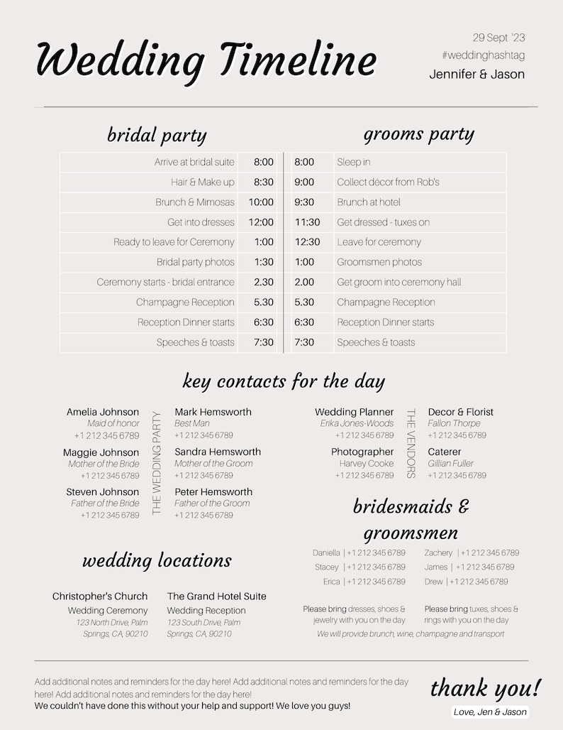 Wedding Day Timeline Template, Wedding Day Schedule, Wedding Day ...